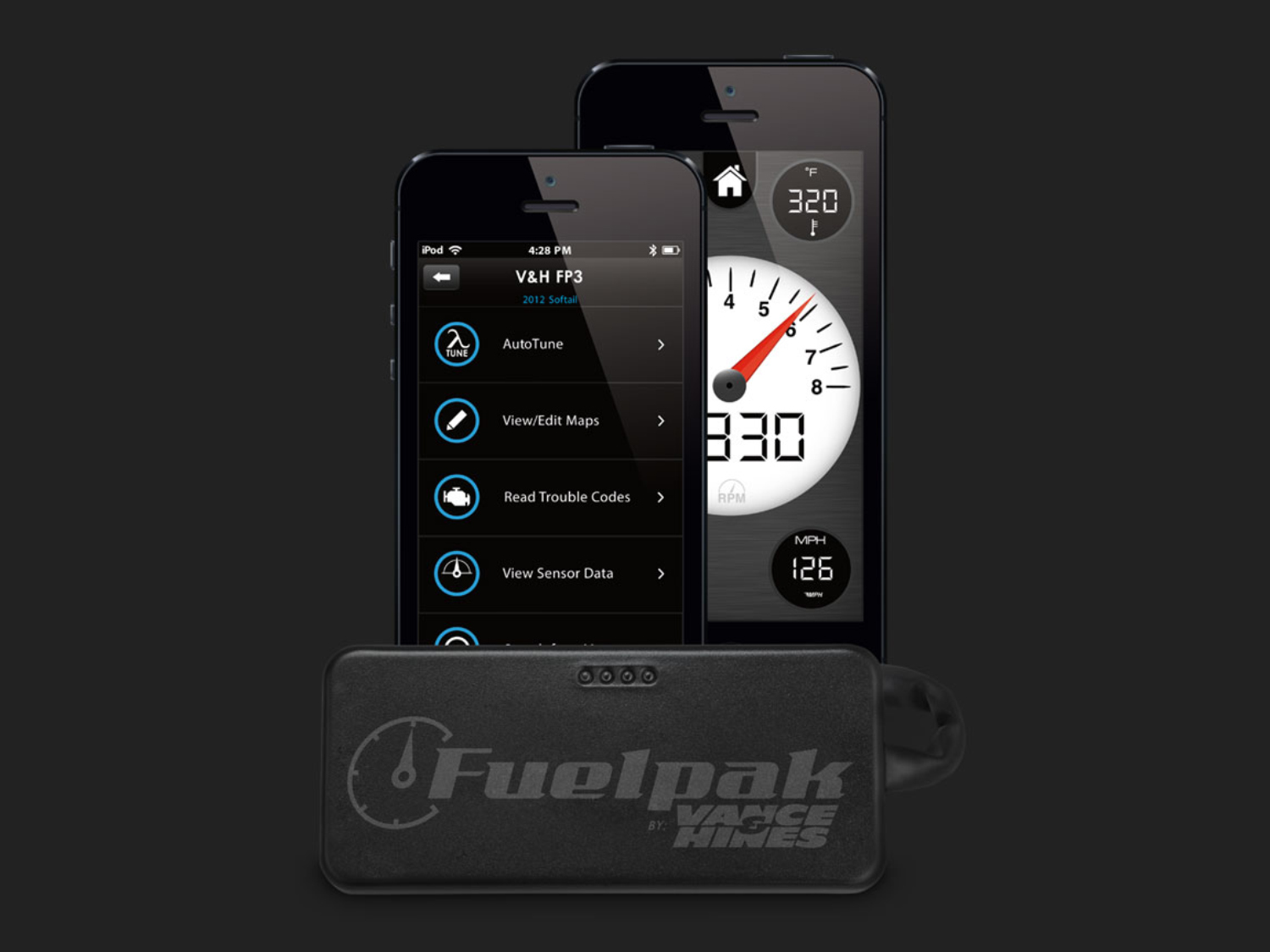 Vance & Hines Fuelpak FP3: mustalla laatikolla ja älypuhelimella ...